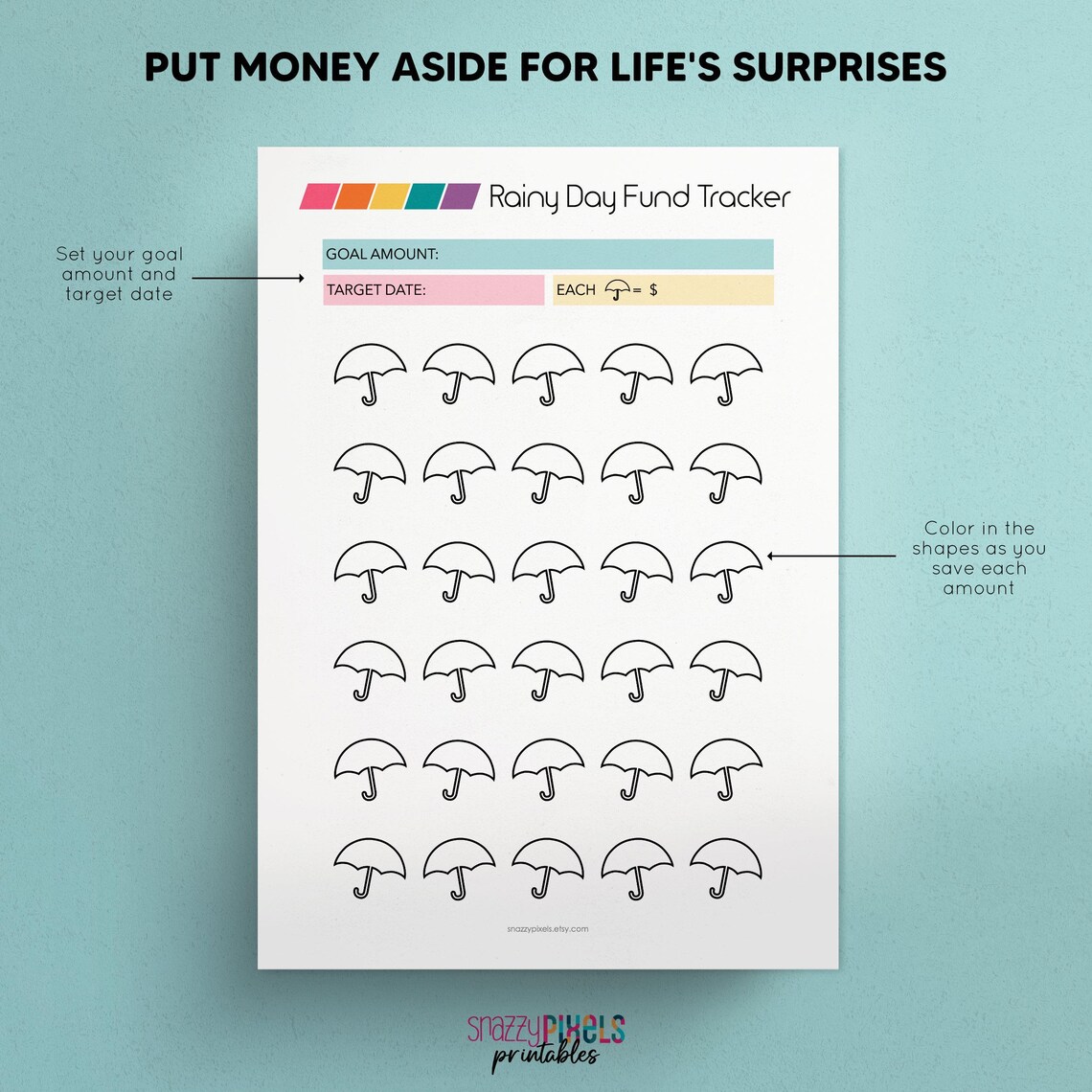 Rainy Day Fund Tracker Printable PDF, Rainy Day Fund Printable, Savings ...