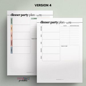 Dinner Party Planner Printable Template, Dinner Menu Plan, Food Planner ...