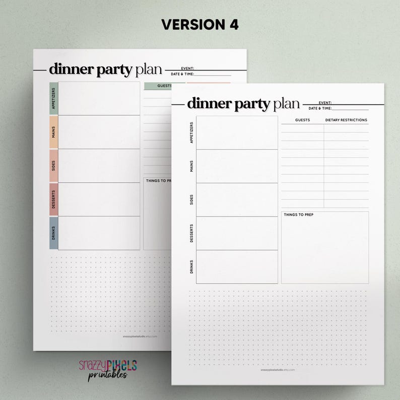 Dinner Party Planner Printable Template, Dinner Menu Plan, Food Planner ...