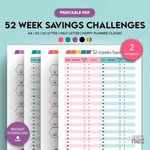 52 Week Savings Challenge Printable PDF, Savings Challenge, 52 Week ...