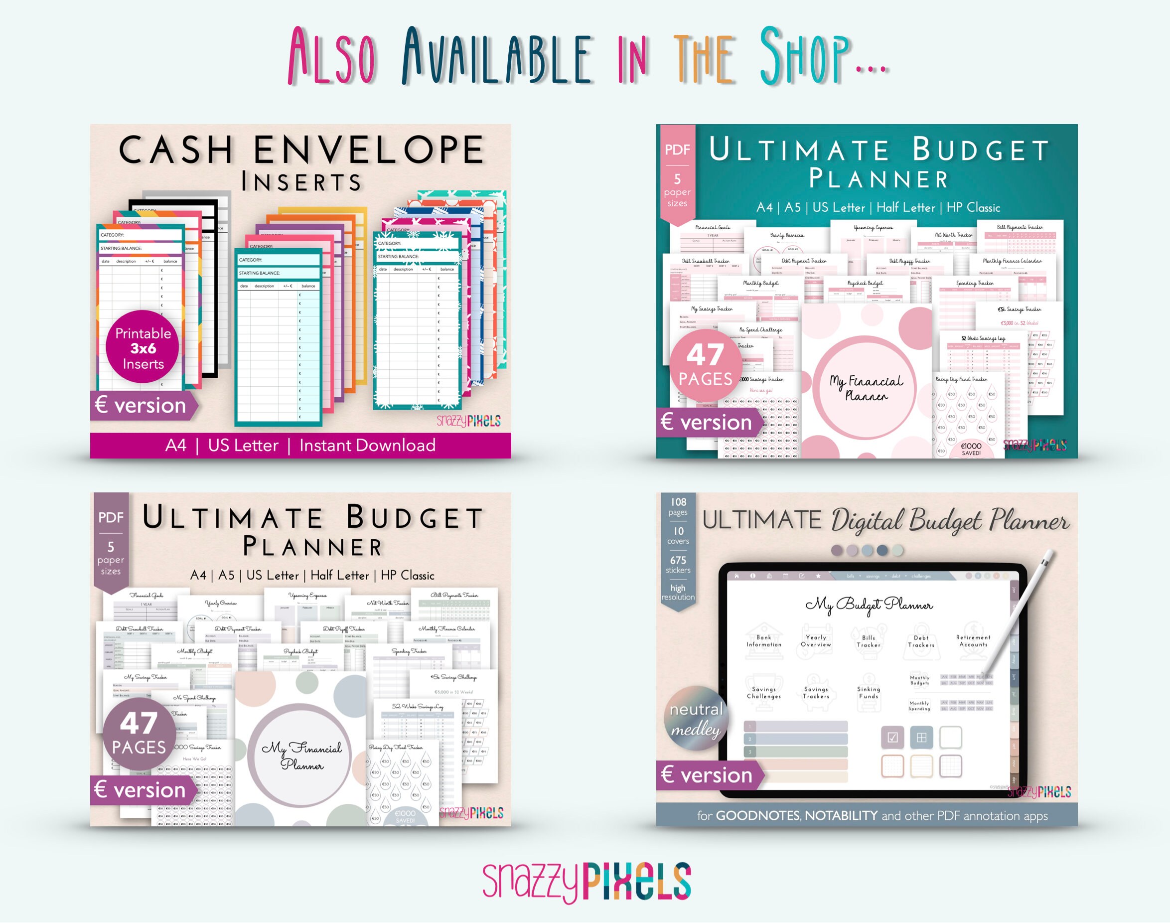 Budget Planner Printable PDF EURO Multicolor Financial - Etsy