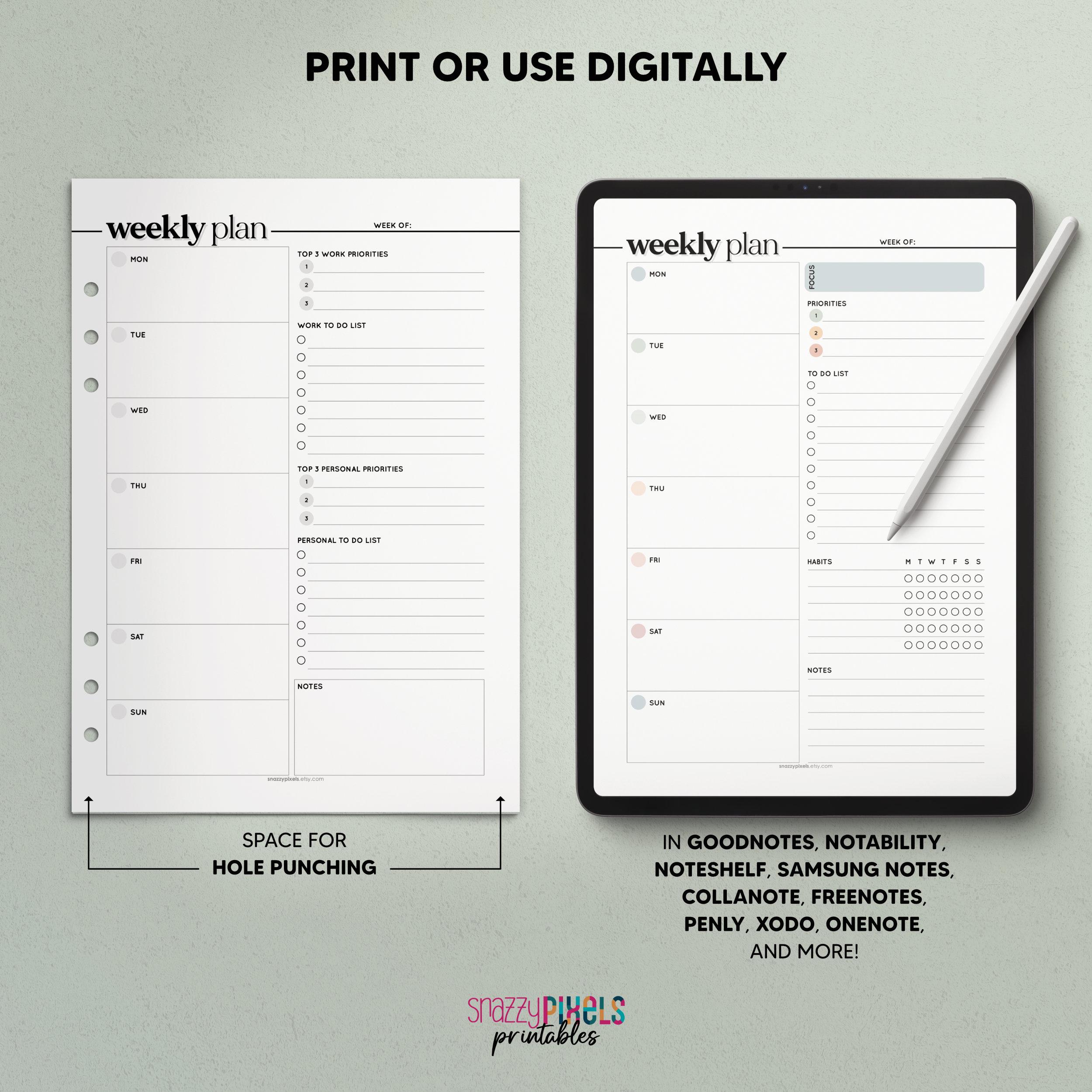 Weekly Planner Printable Fillable PDF, Weekly Organizer, to Do List for ...