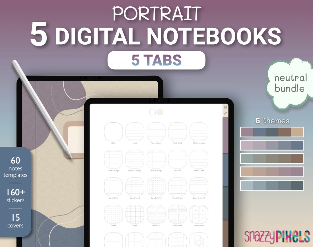 5 Digital Notebooks neutrals 5 Tabs for Goodnotes - Etsy