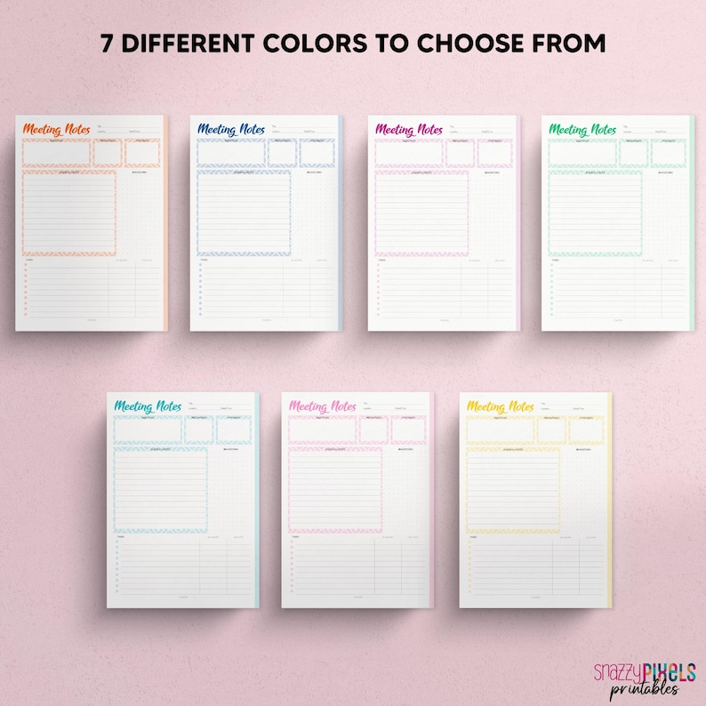 Meeting Notes Printable, Colorful Meeting Agenda (digital Download) - Etsy