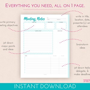 Meeting Notes Printable, Meeting Notes Template, Meeting Agenda ...