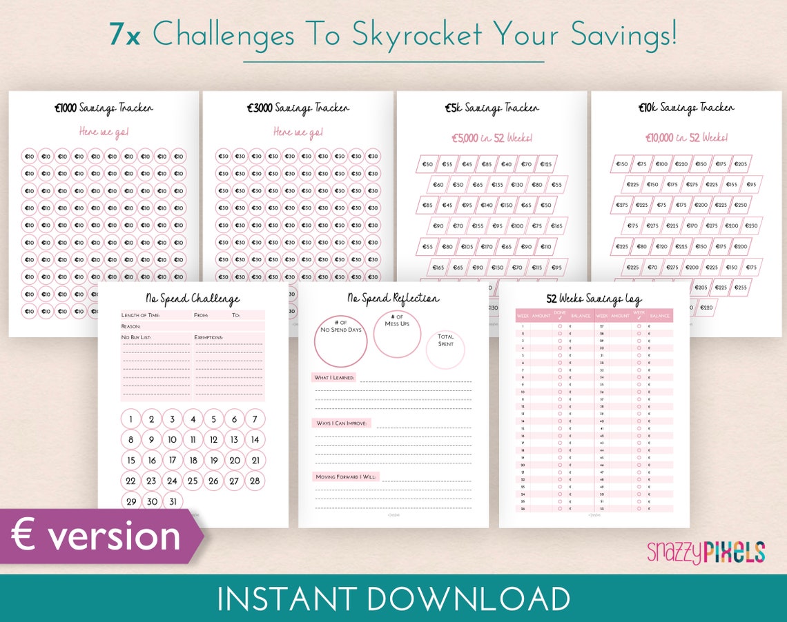 Budget Planner Printable PDF EURO Pink Financial Planner - Etsy
