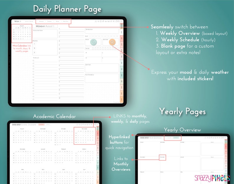 ALL-IN-ONE Digital Student Planner coral 2022-2023 Academic - Etsy