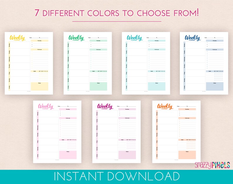 Weekly Planner Printable PDF color Weekly Schedule Week - Etsy