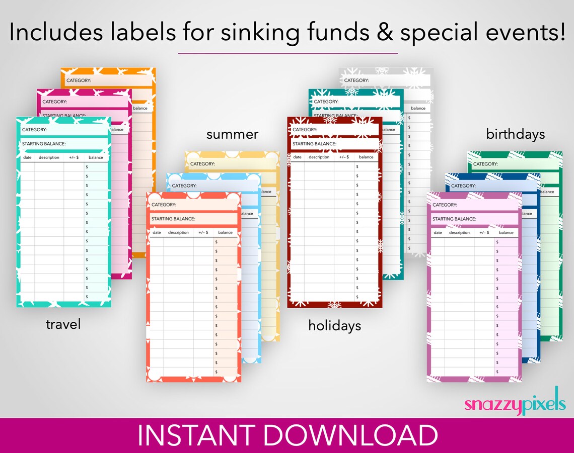Cash Envelope Inserts Printable PDF 3x6 Inch Sinking Funds - Etsy
