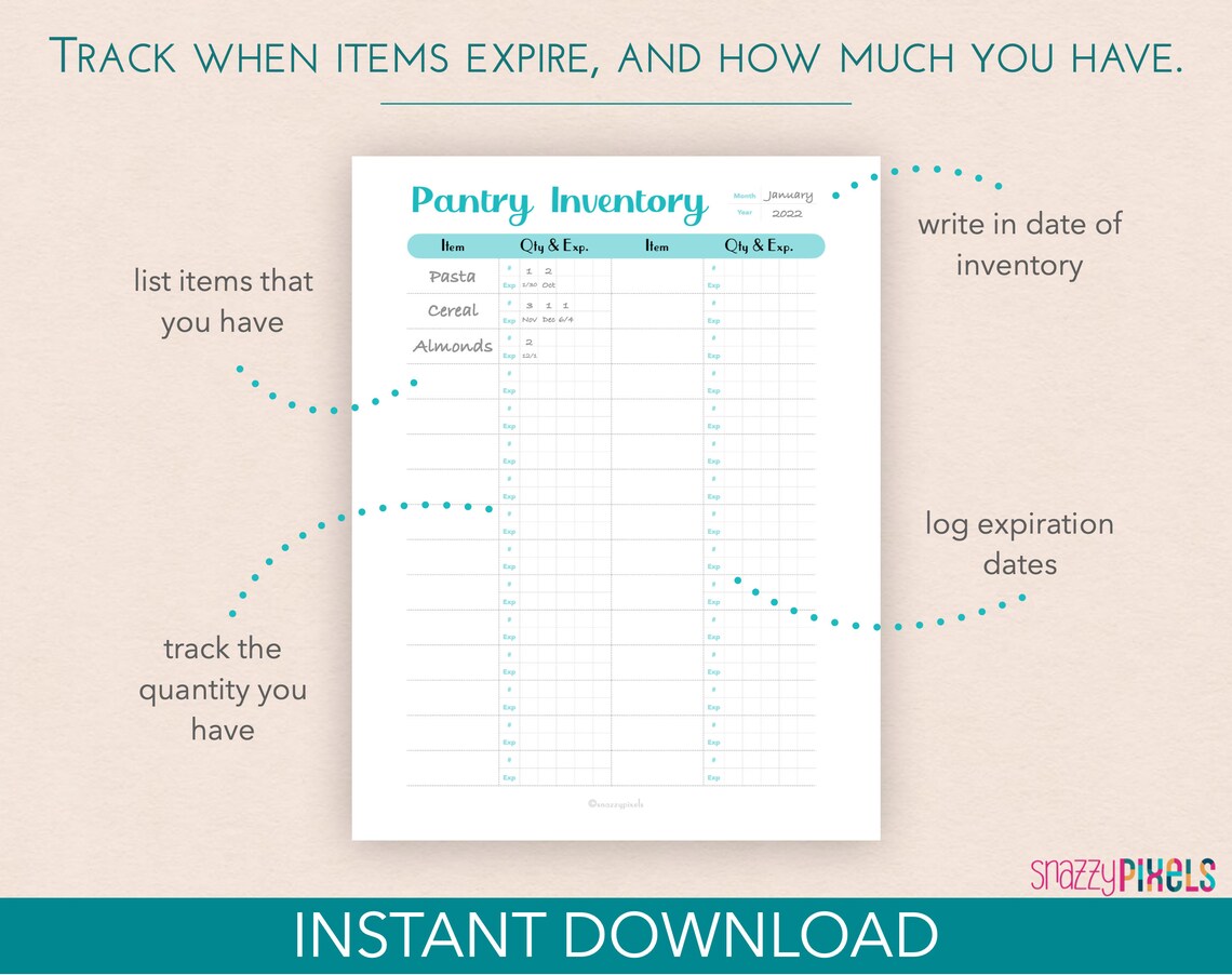 Kitchen Inventory Printables PDF Pantry Inventory Fridge - Etsy