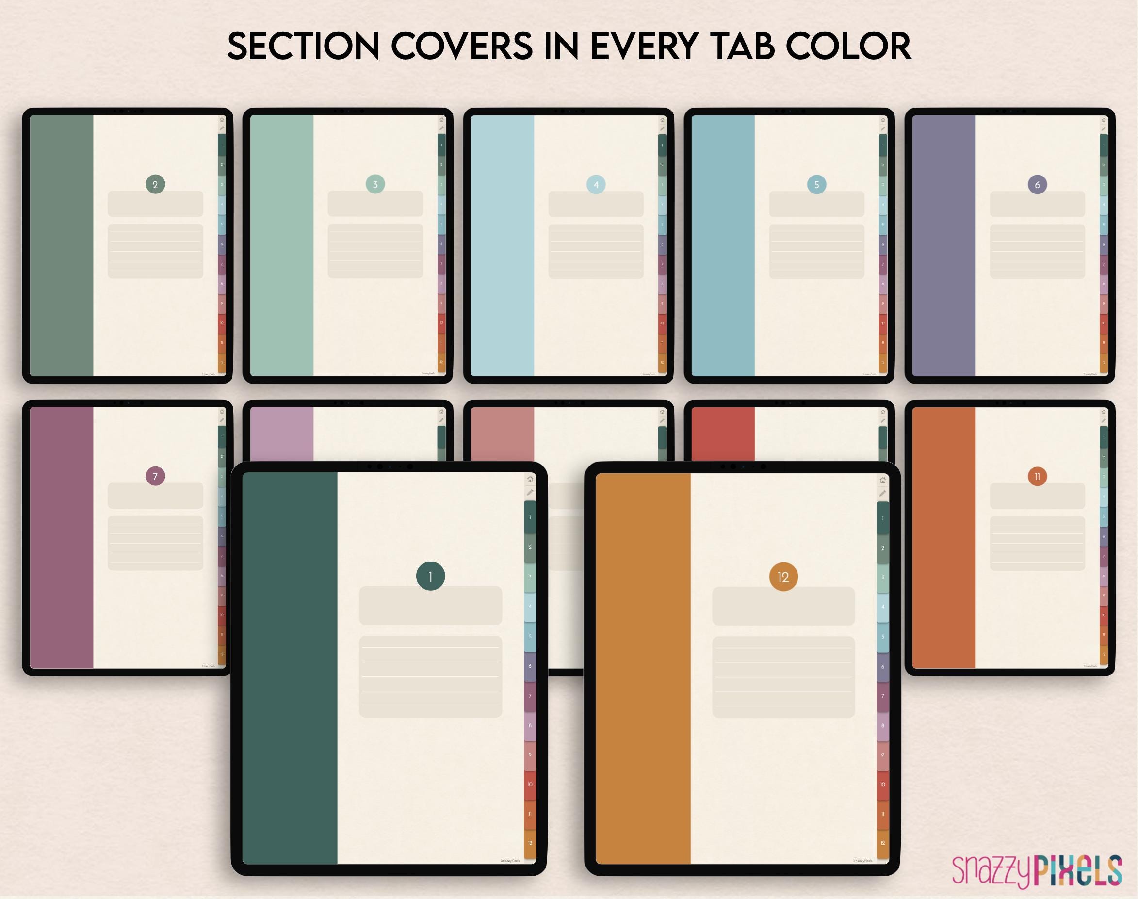5 Digital Notebooks (boho), 12 Tabs for Goodnotes Notability, Digital ...