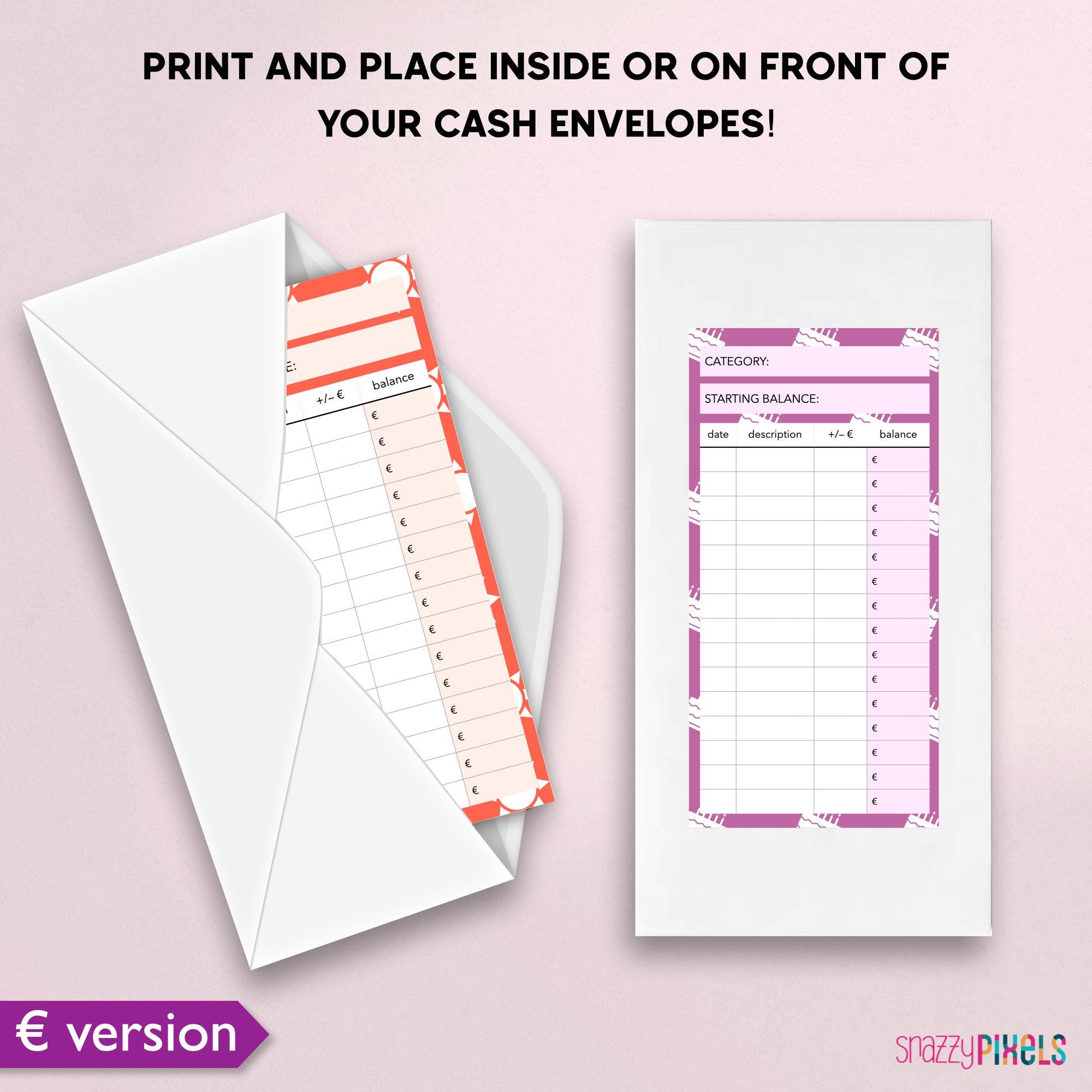 Cash Envelope Inserts (EURO) Printable PDF, 3x6 Inch, Sinking Funds ...
