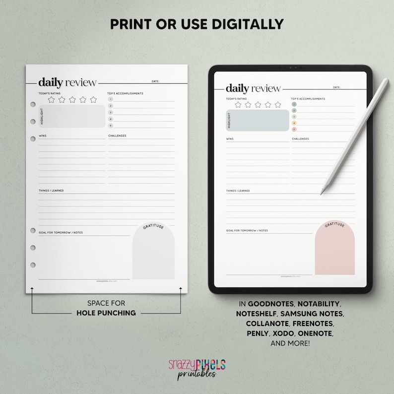 Daily Review Printable Fillable PDF, Daily Reflection Evaluation ...