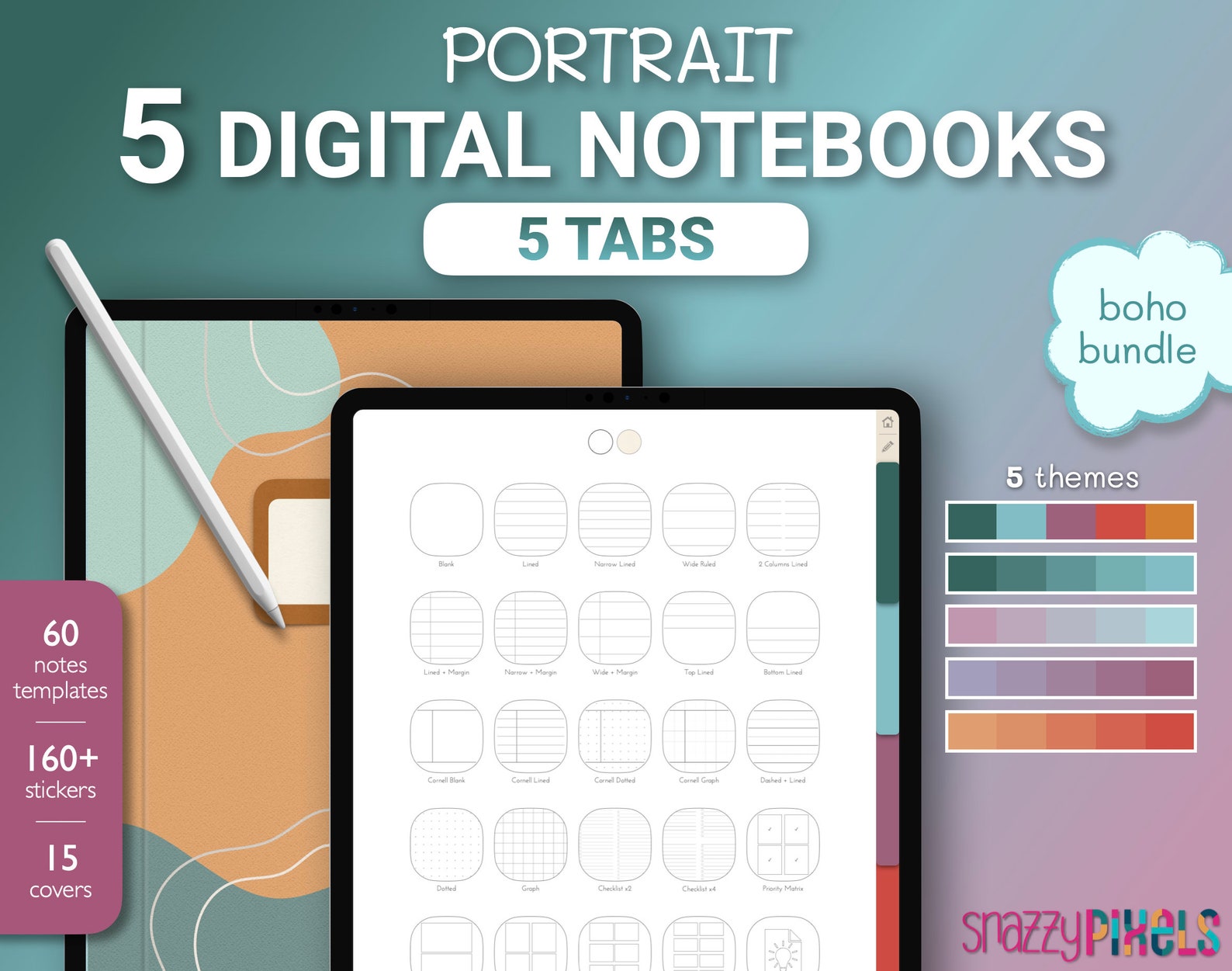 5 Digital Notebooks boho 5 Tabs for Goodnotes Notability - Etsy