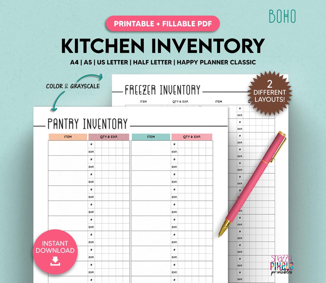 Kitchen Inventory Printable Template, Fridge Freezer Pantry Herbs ...