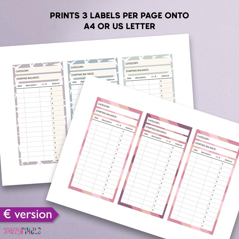 Cash Envelope Inserts (EURO) Printable PDF, 3x6 Inch, Sinking Funds ...