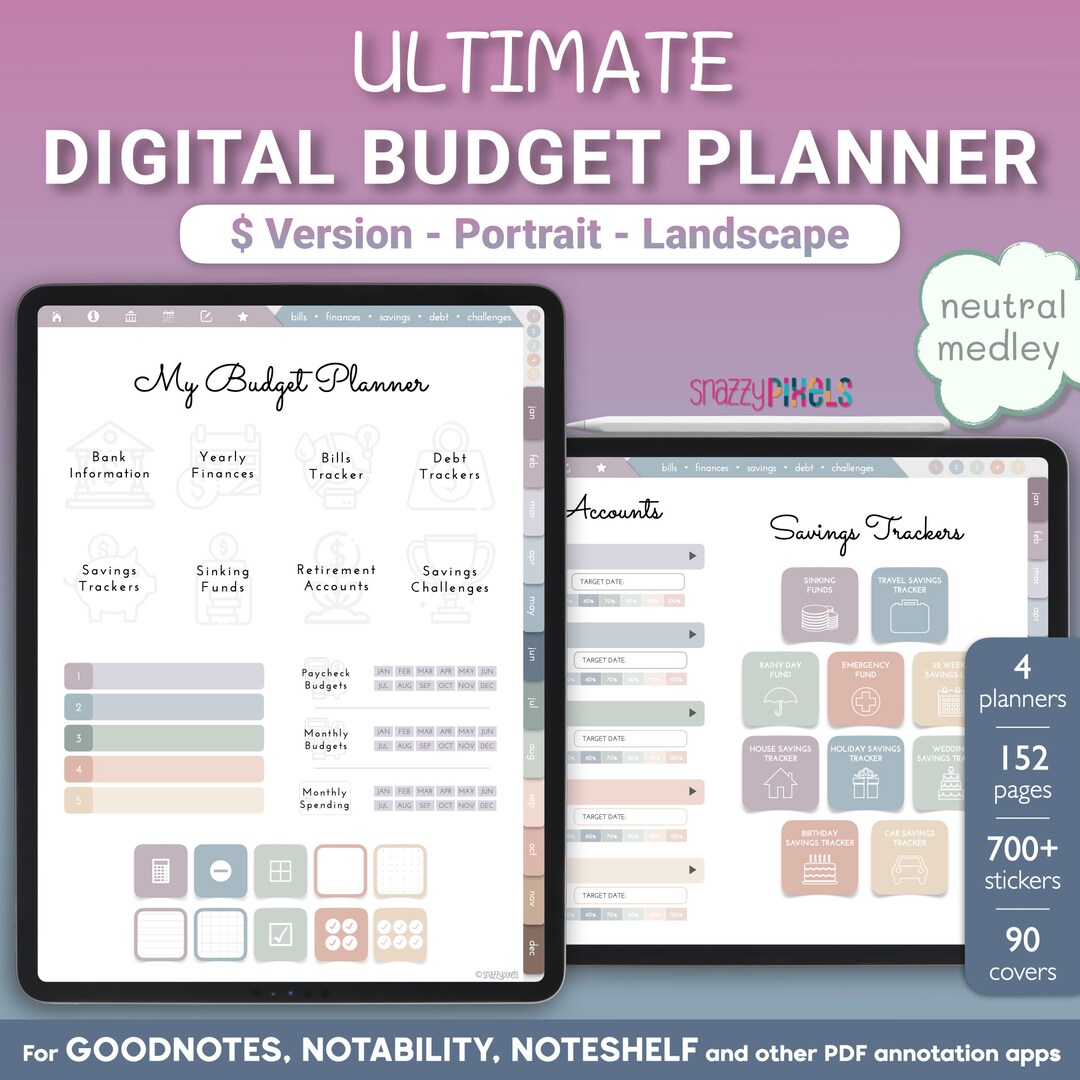 Digital Budget Planner neutrals, Digital Finance Planner, Paycheck ...