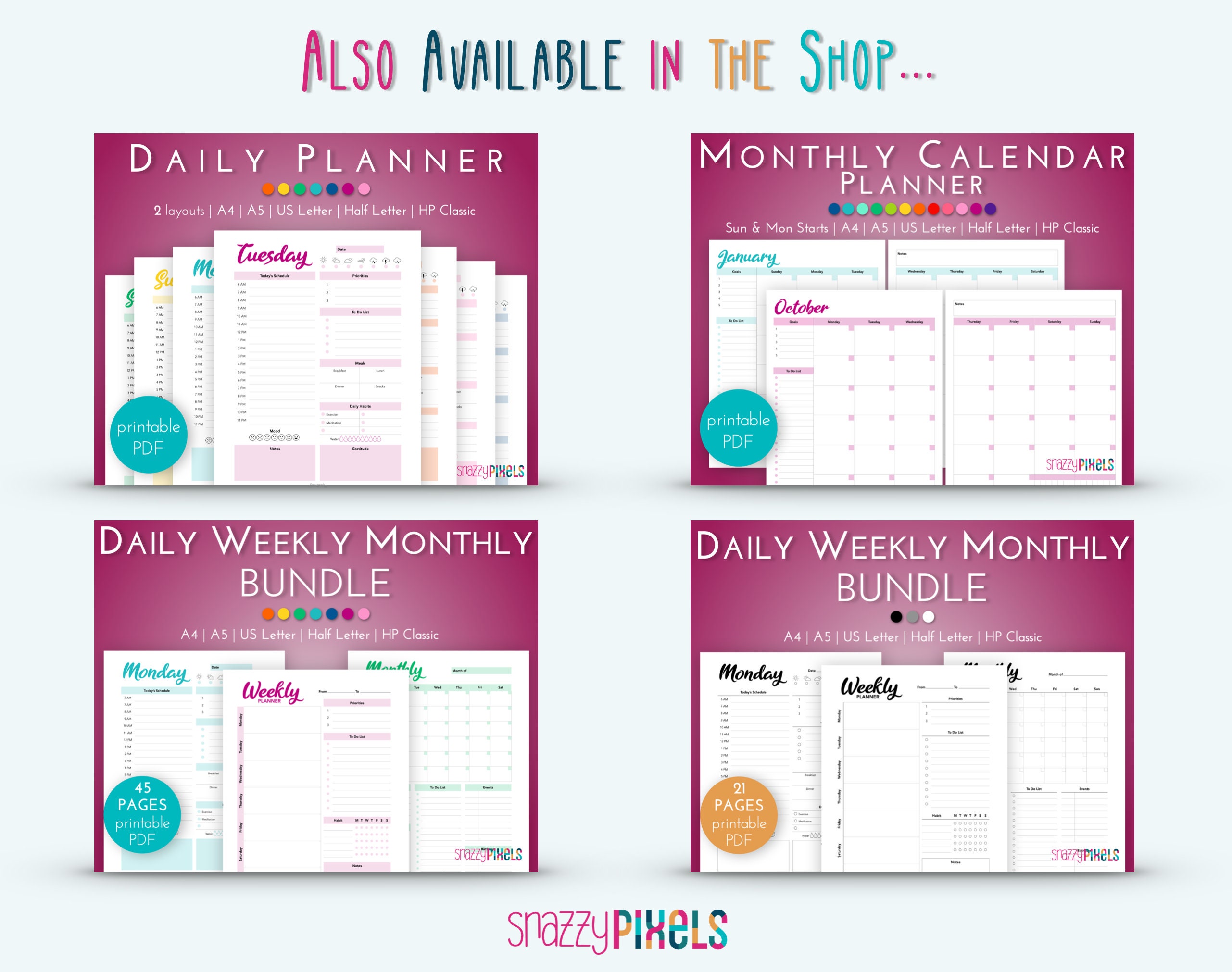 Weekly Hourly Planner Printable PDF color Daily Schedule - Etsy