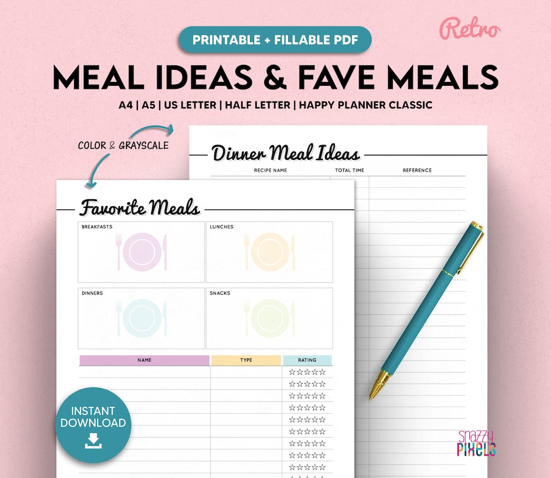 Meal Ideas Favorite Meals Printable Template, Menu Meal Planner, Recipe ...