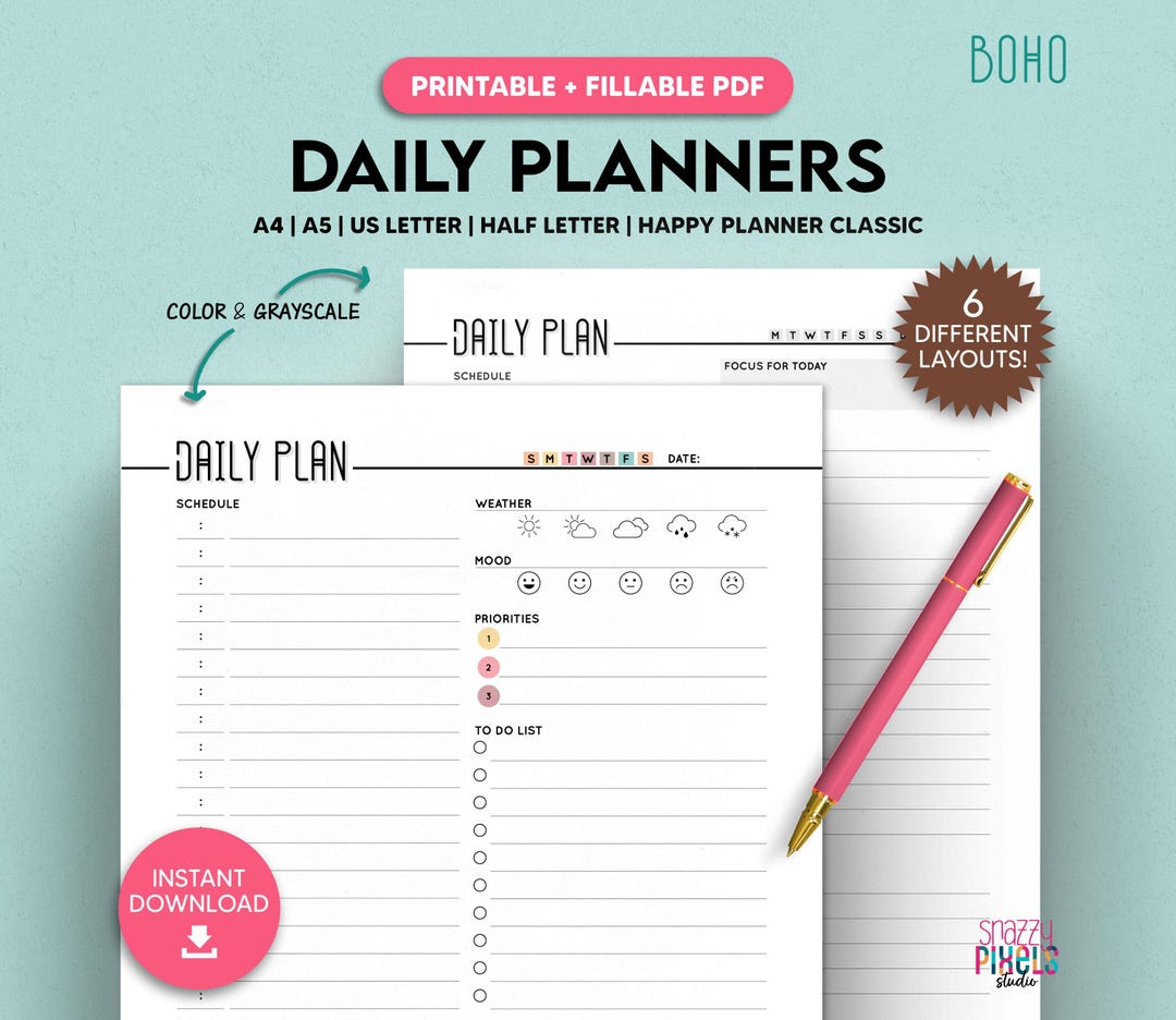 Printable Daily Planner Fillable, Daily to Do List Schedule, Minimalist ...