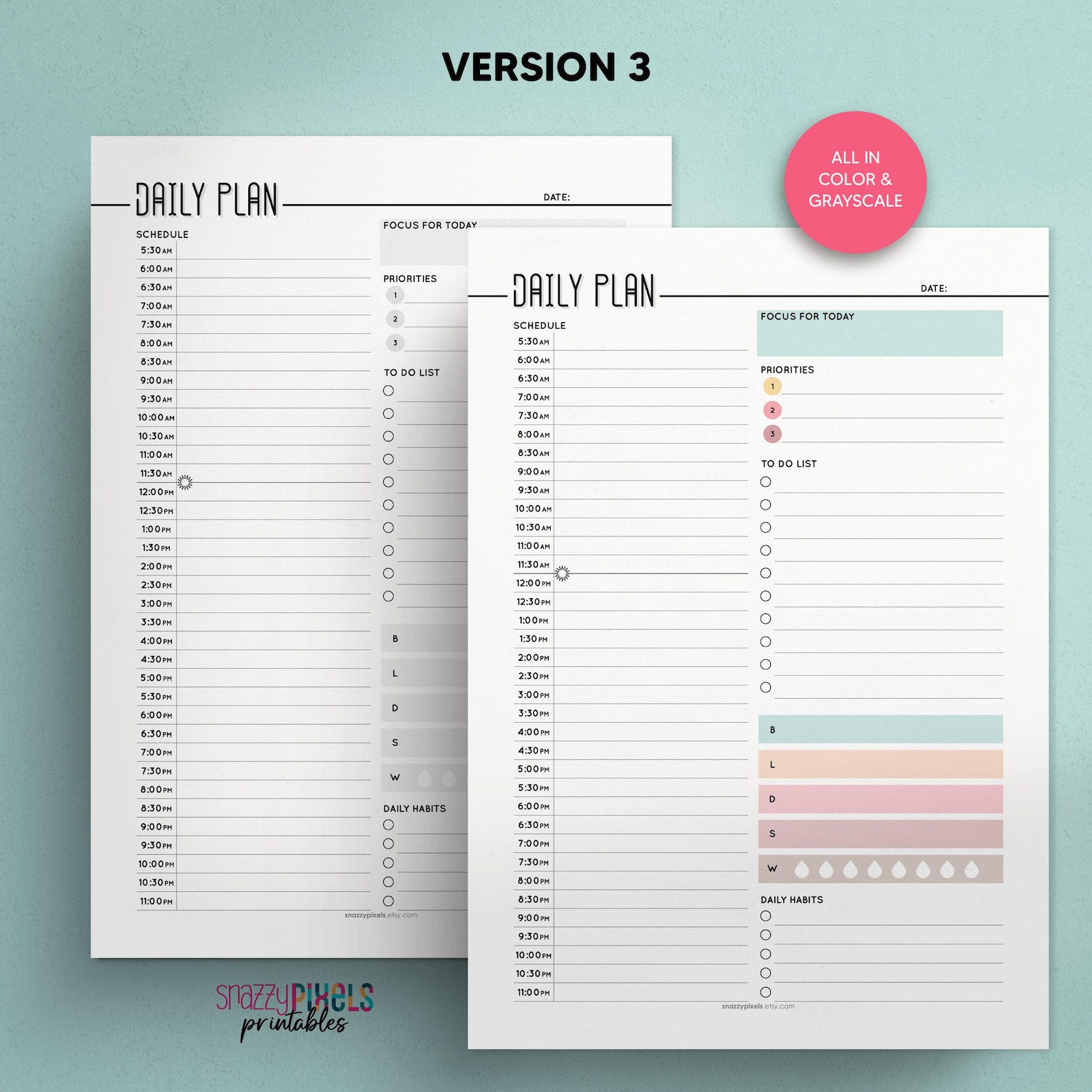 Half Hourly Daily Planner Printable Fillable, Daily to Do List Schedule ...