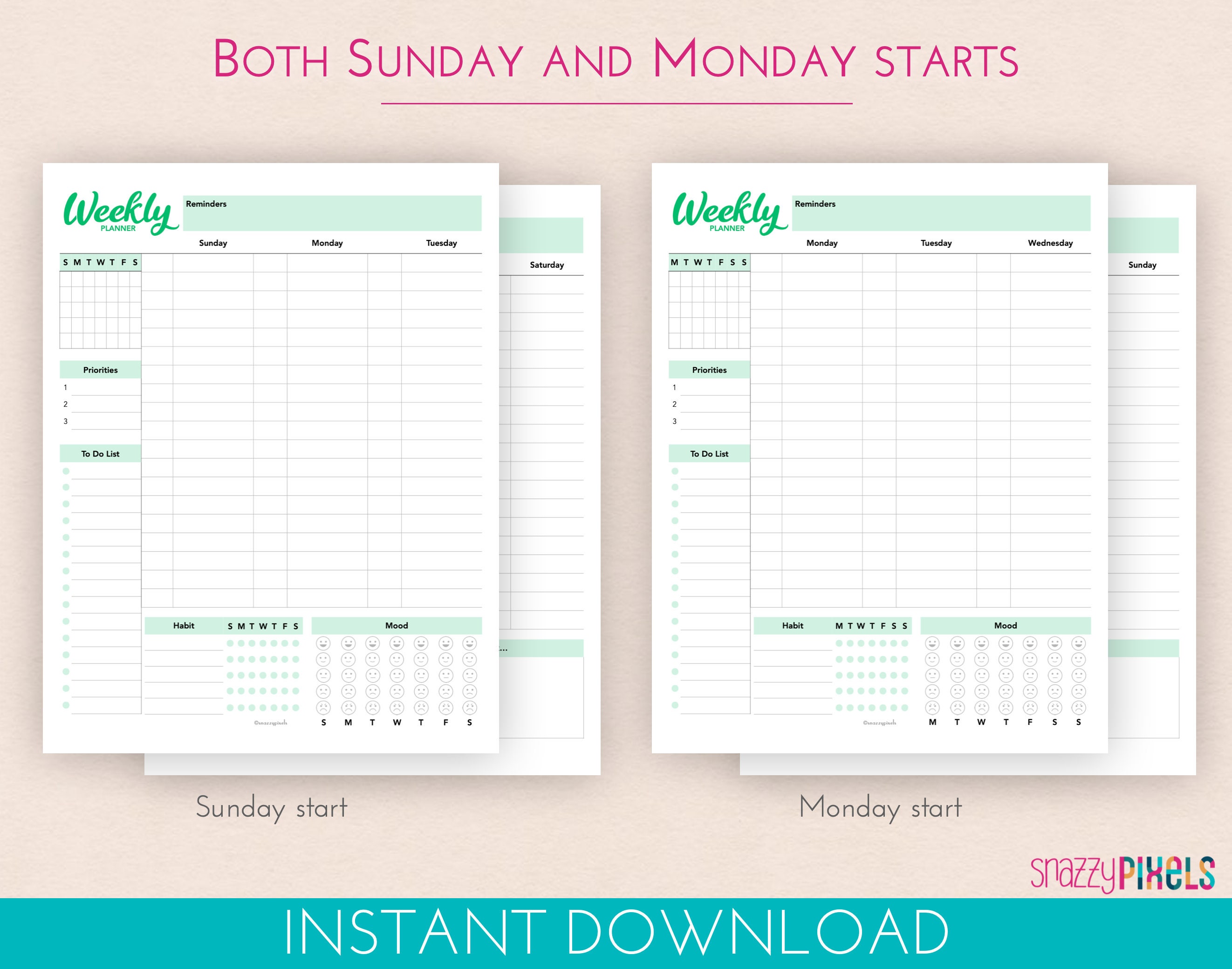 Weekly Hourly Planner Printable PDF color Daily Schedule - Etsy
