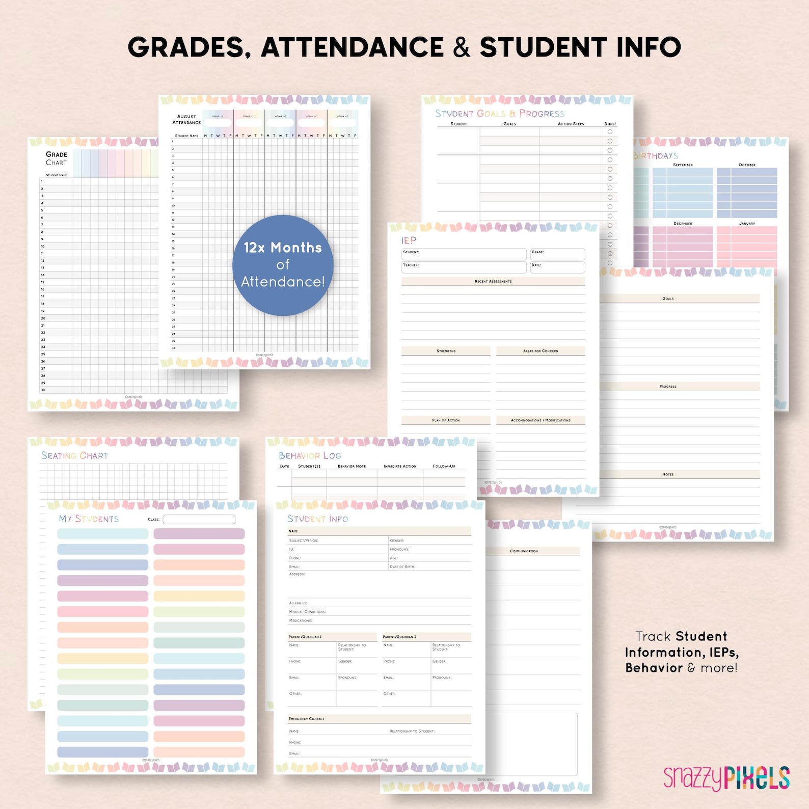 Teacher Planner Printable (rainbow), Undated Teaching Binder, Lesson ...