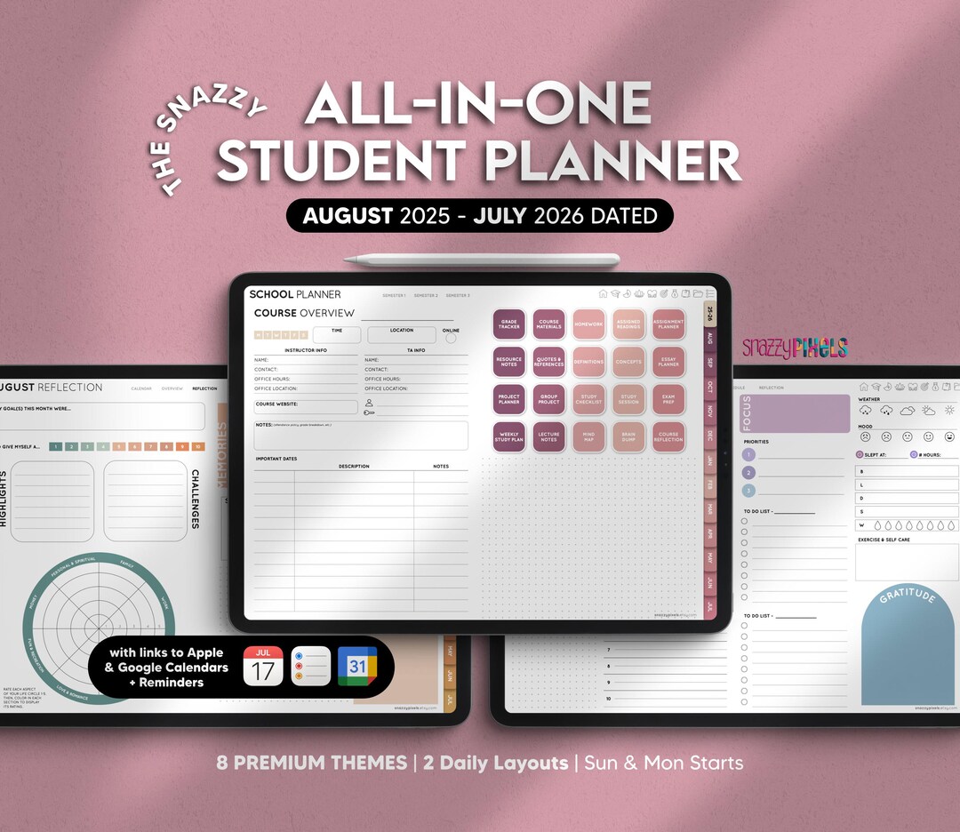 Digital Student Planner AUGUST 2025- JULY 2026 DATED Digital Academic ...