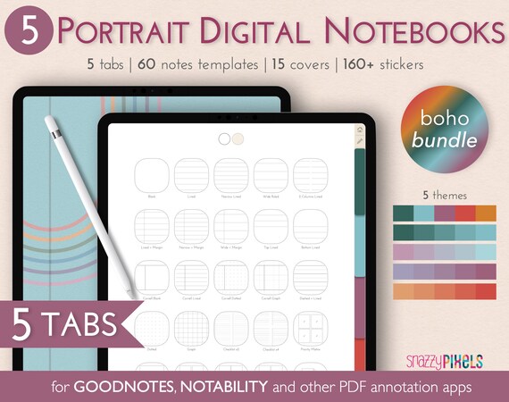 5 Digital Notebooks boho 5 Tabs for Goodnotes Notability | Etsy