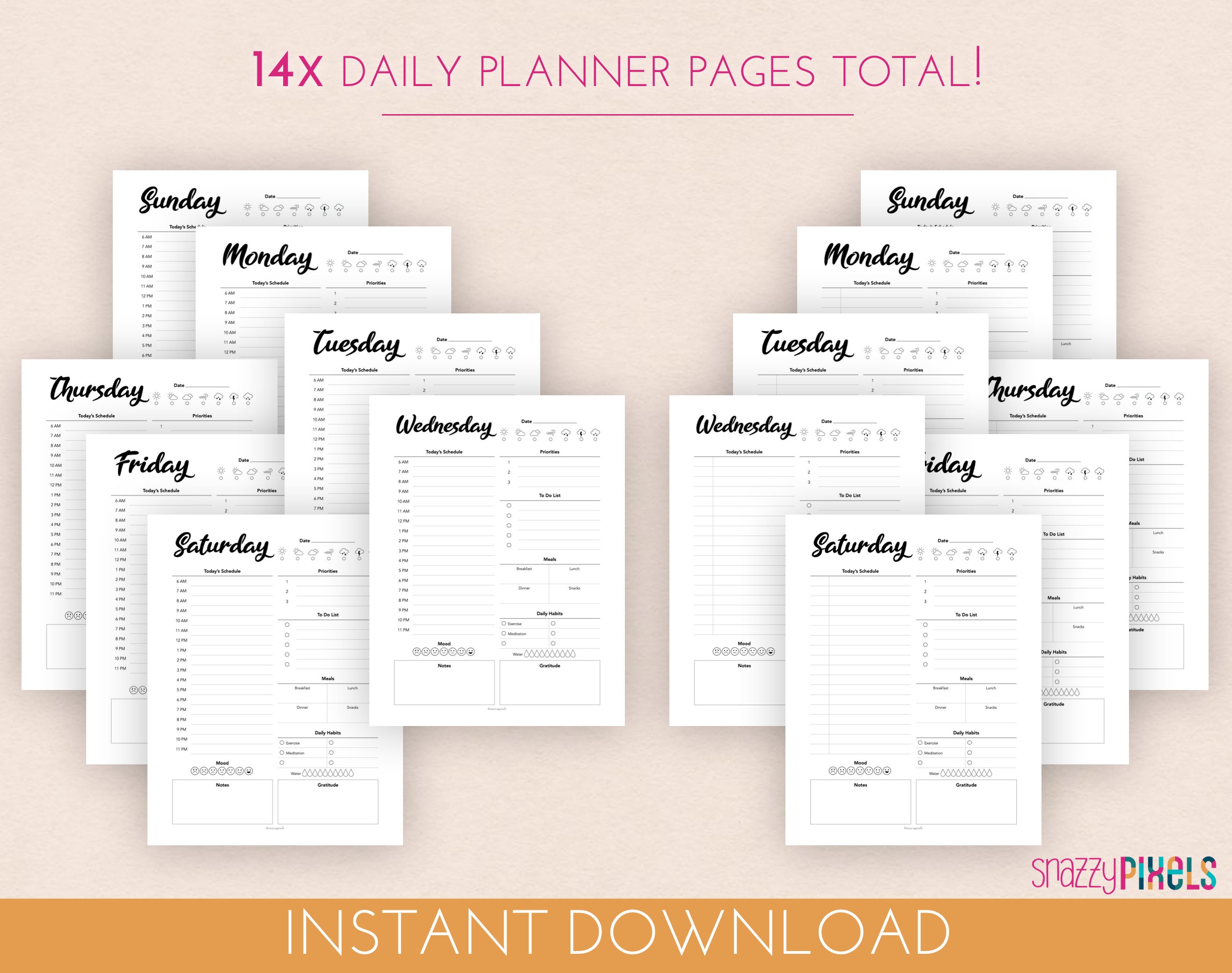 Productivity Planner Printable PDF B&W Daily Weekly Monthly | Etsy