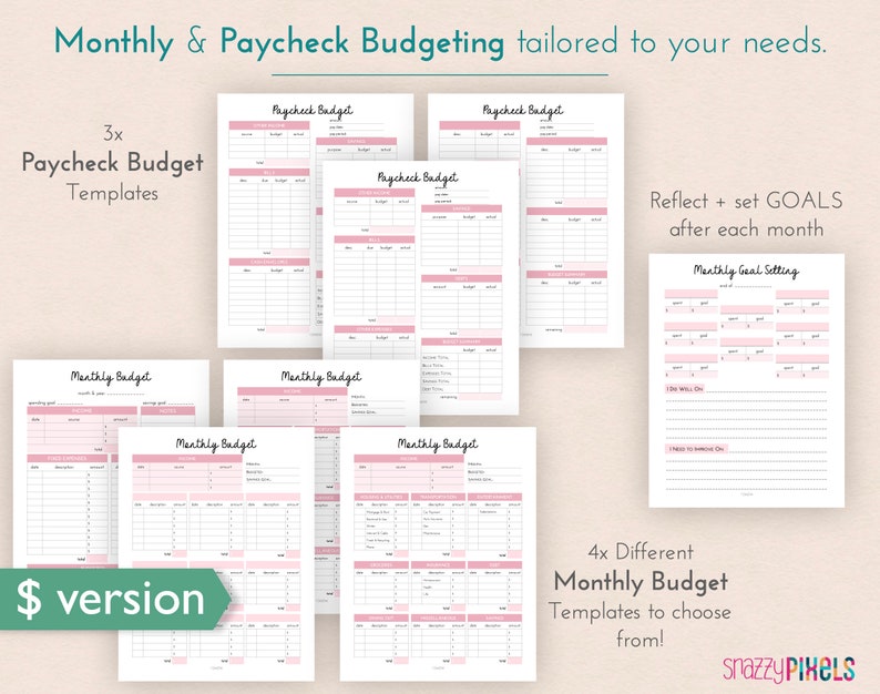 Budget Planner Printable PDF pink Financial Planner - Etsy