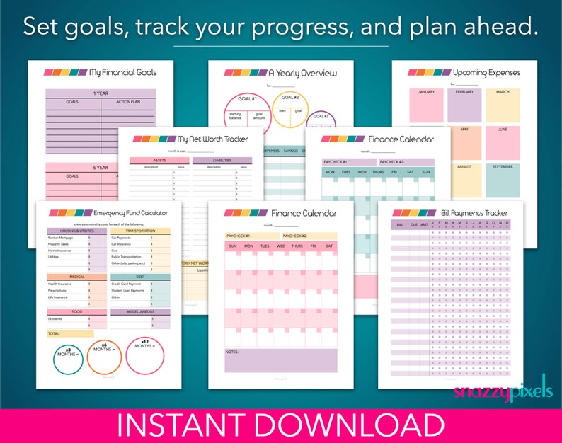 Budget Planner Printable PDF multicolor Financial Planner - Etsy