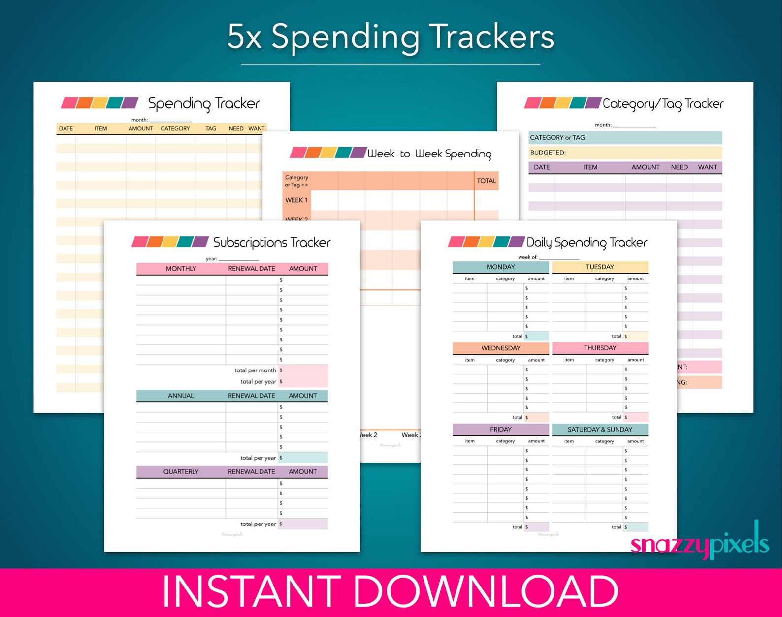 Budget Planner Printable PDF multicolor Financial Planner - Etsy