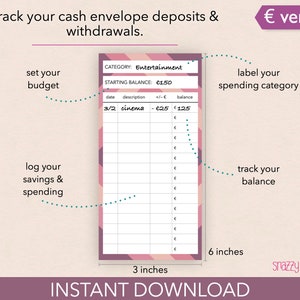 Cash Envelope Inserts EURO Printable PDF, 3x6 Inch, Sinking Funds ...