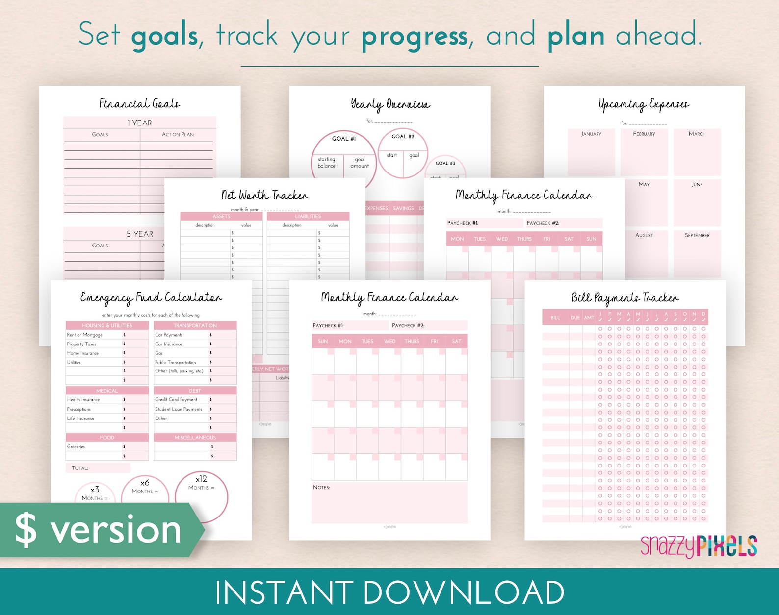 Budget Planner Printable PDF pink, Financial Planner Printable ...