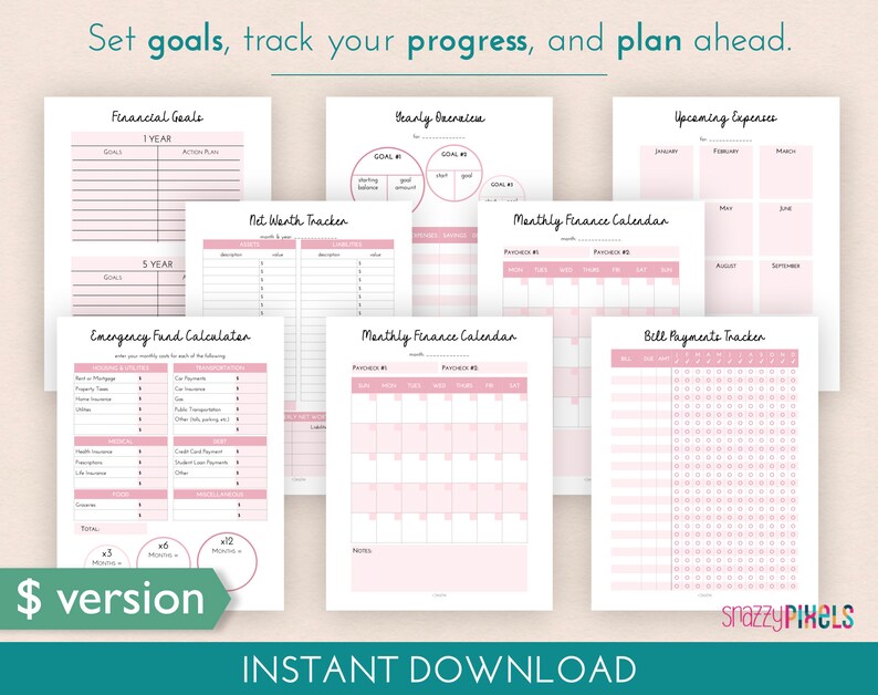 Budget Planner Printable PDF pink Financial Planner - Etsy