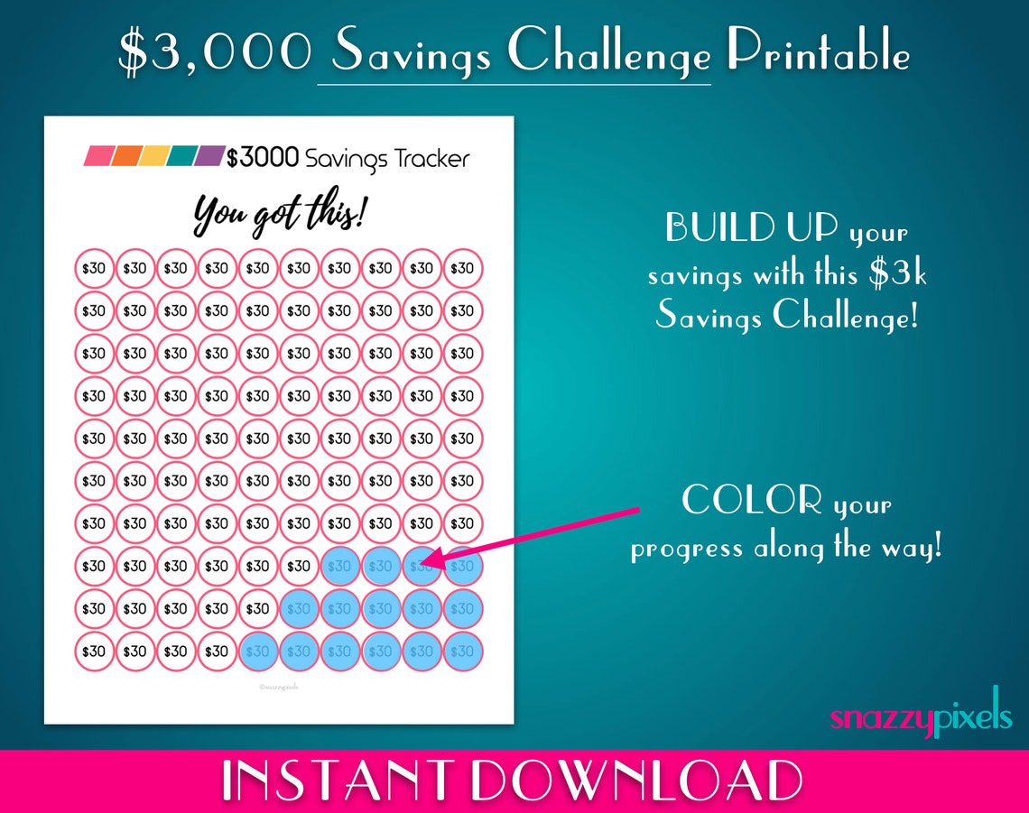 3000 Savings Challenge printable PDF 3k Savings Tracker - Etsy