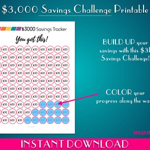 3000 Savings Challenge (printable PDF), 3k Savings Tracker Printable ...
