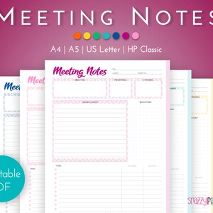 Meeting Notes Printable, Meeting Notes Template, Meeting Agenda ...
