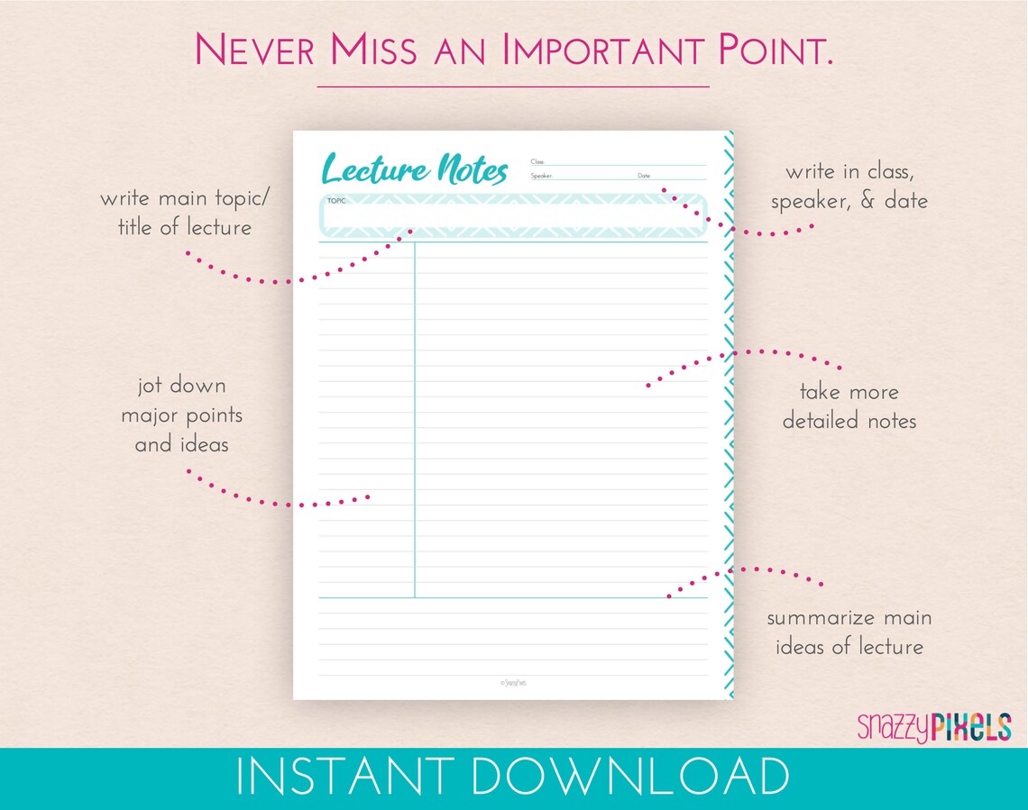 Printable Lecture Notes Cornell Notes Template Lined Notes - Etsy