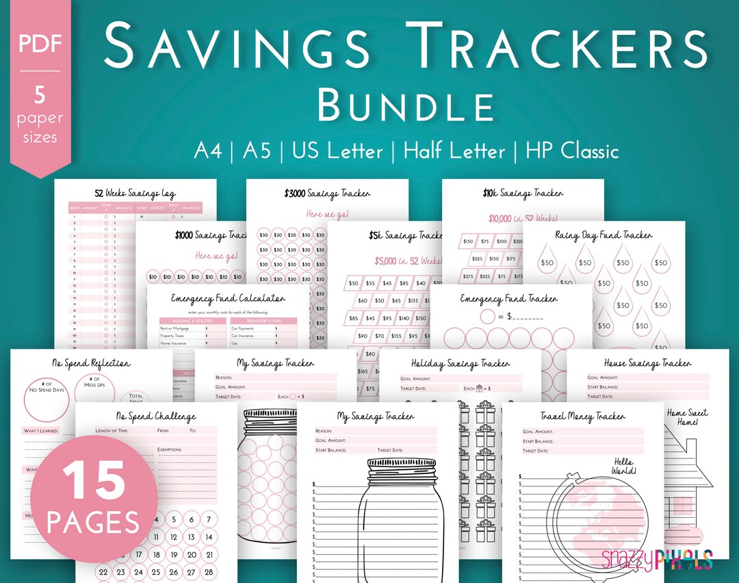 Savings Tracker Bundle 15 Pack PINK PDF, Savings Tracker Printables ...