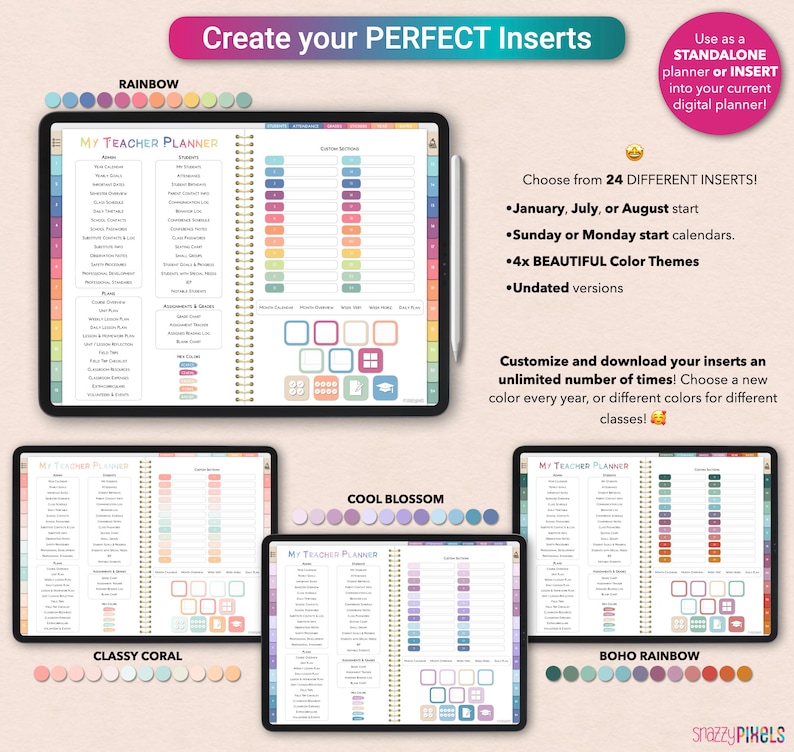Digital Teacher Planner Inserts, Teaching Planner, Academic Planner ...
