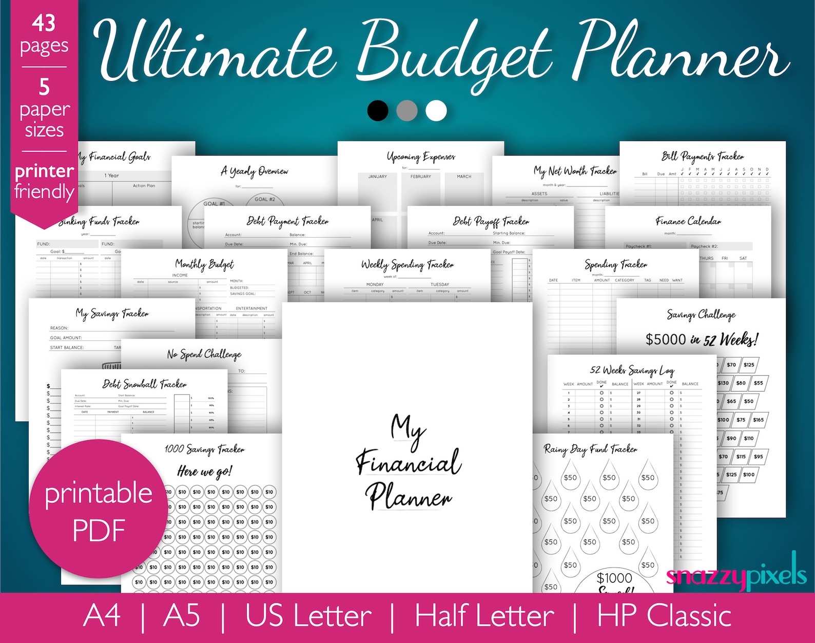 Budget Planner Printable PDF minimalist Finance Planner - Etsy