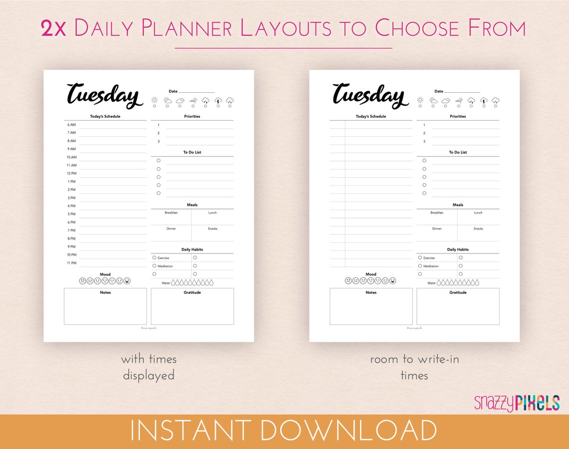 Productivity Planner Printable PDF B&W Daily Weekly Monthly | Etsy