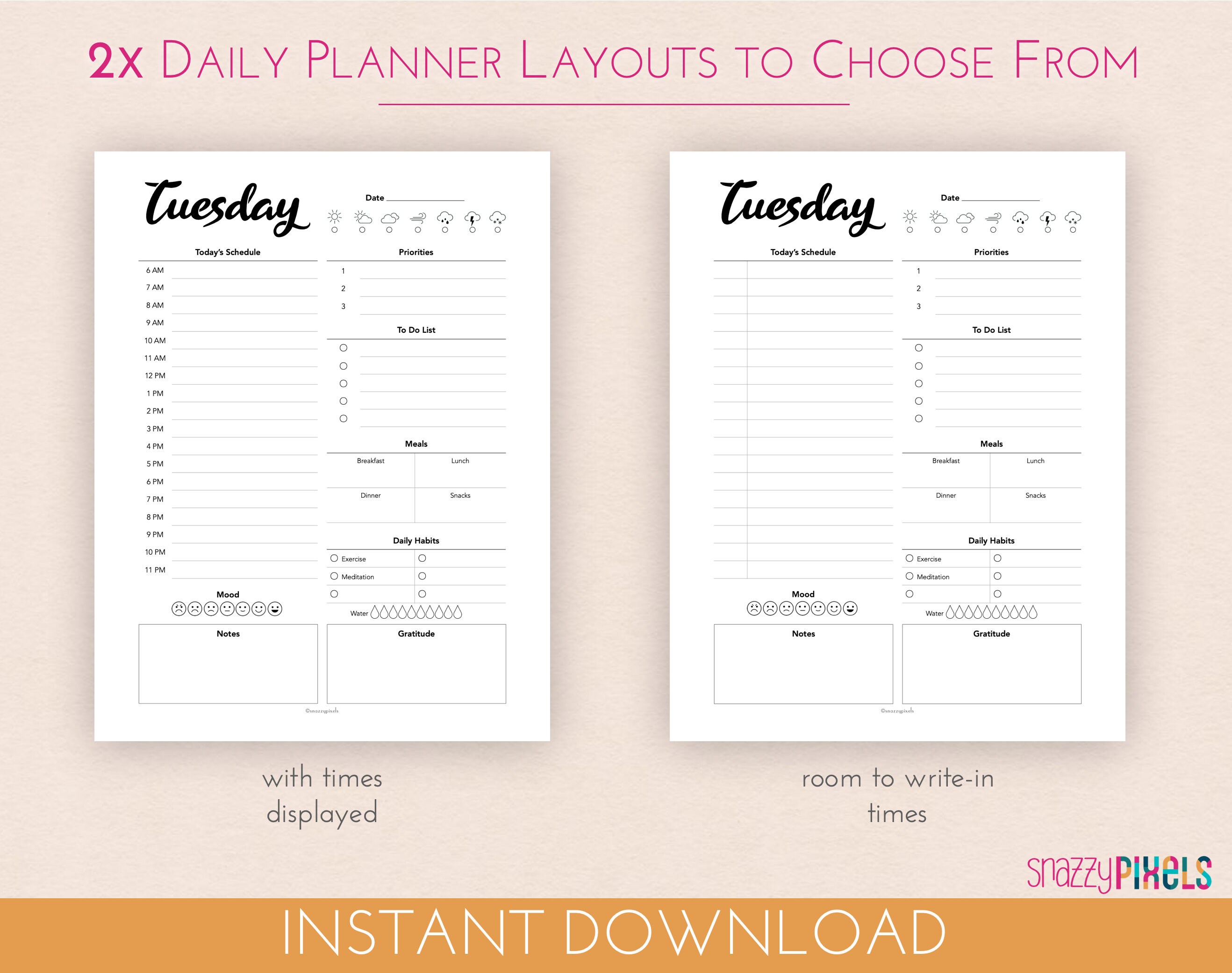 Productivity Planner Printable PDF B&W Daily Weekly Monthly | Etsy