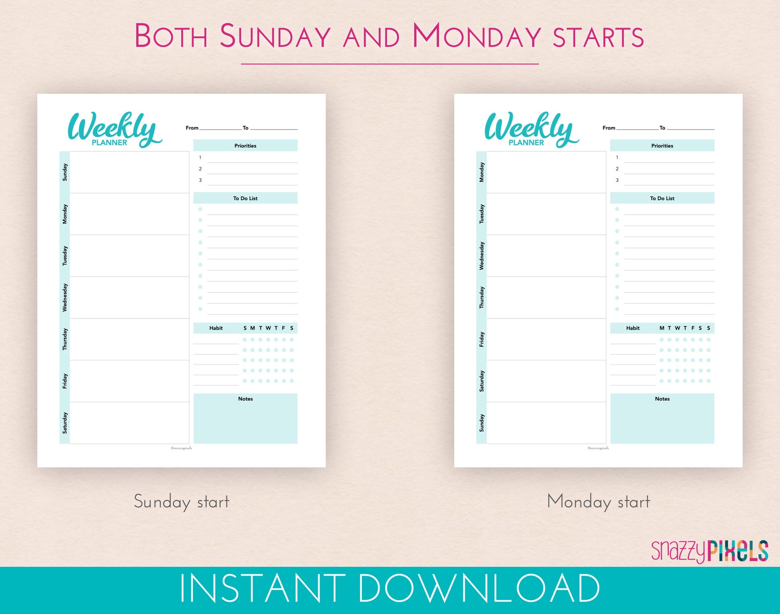 Weekly Planner Printable PDF color Weekly Schedule Week - Etsy