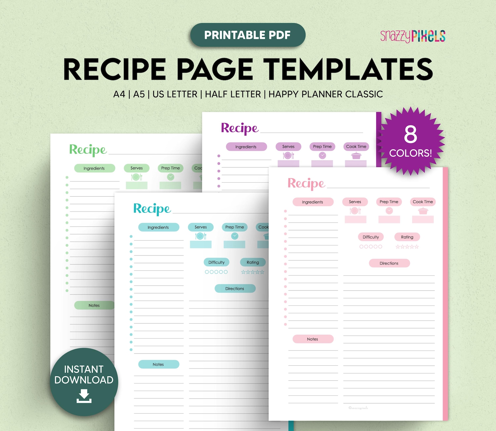 Printable Recipe Page Template, A4 A5 Letter Sizes (PDF) - Etsy