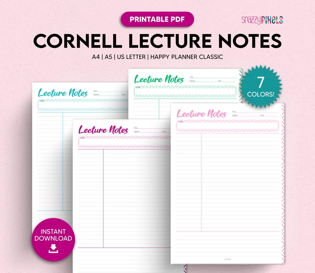 Printable Lecture Notes, Cornell Notes Template, Lined Notes Paper ...