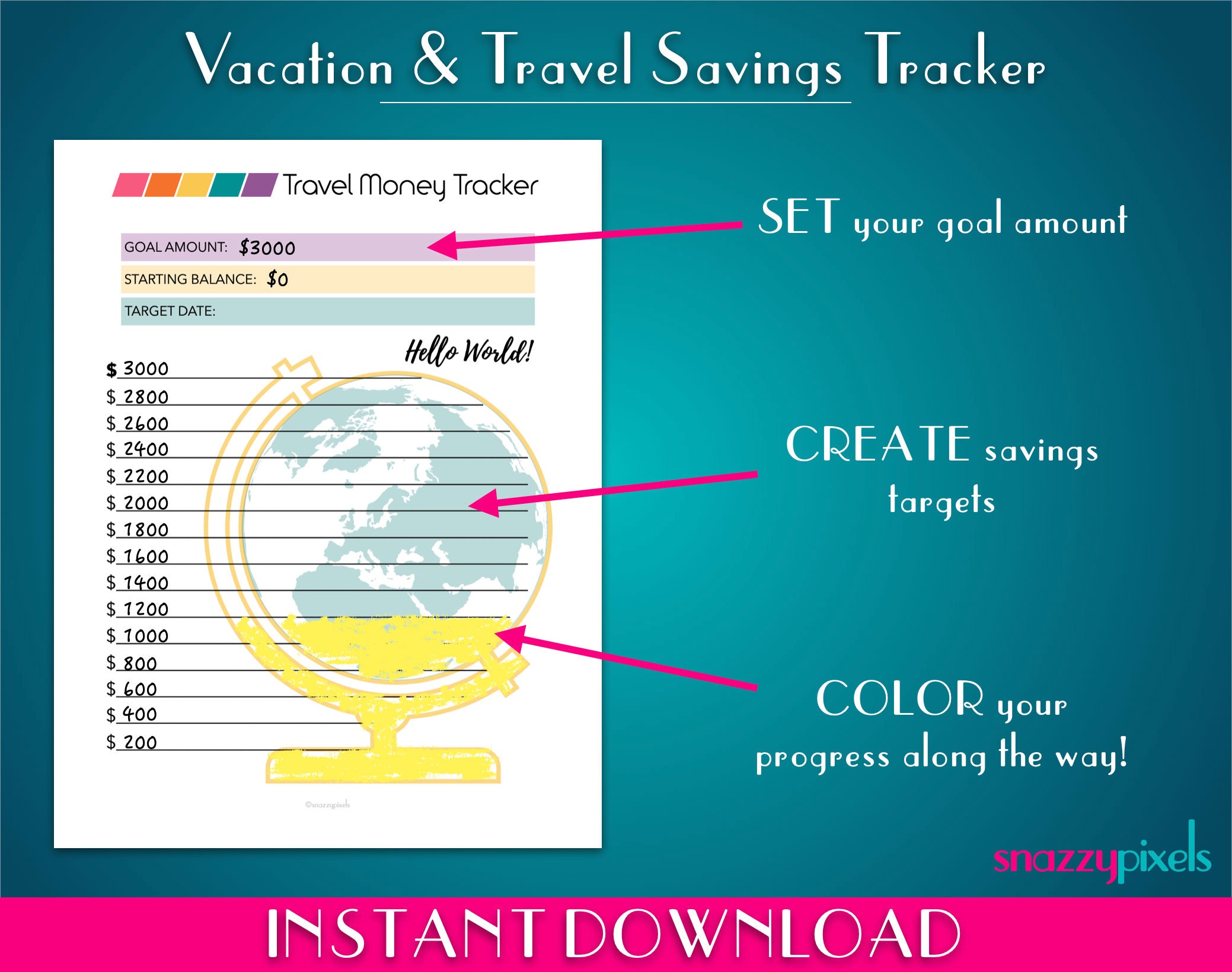 Vacation Savings Tracker printable PDF Summer Travel Money - Etsy