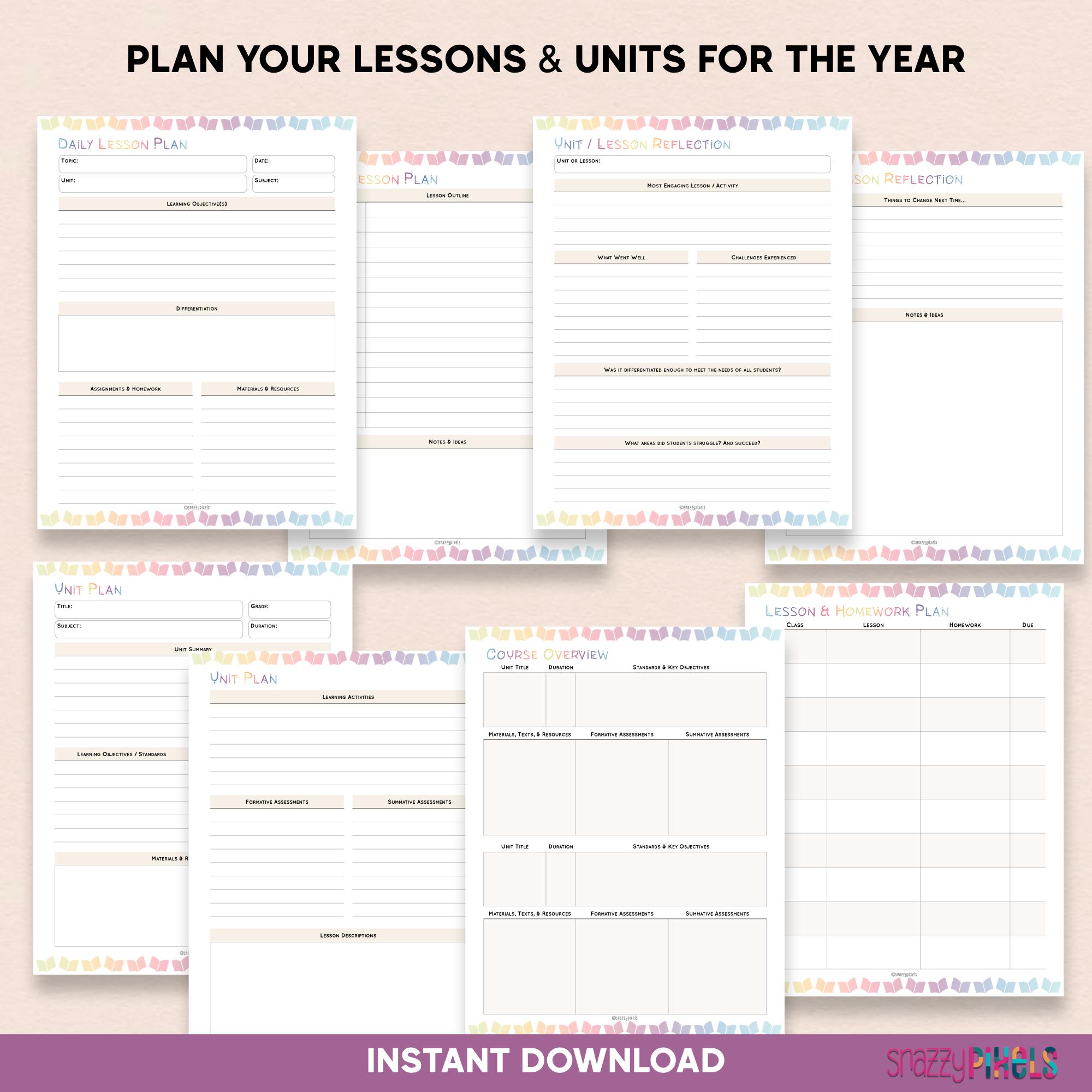 Teacher Planner Printable (rainbow), Undated Teaching Binder, Lesson ...